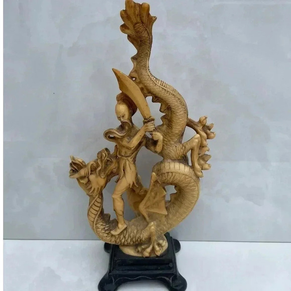 Vintage | Art | Vintage Asian Dragon Slayer Faux Ivory Resin Art ...
